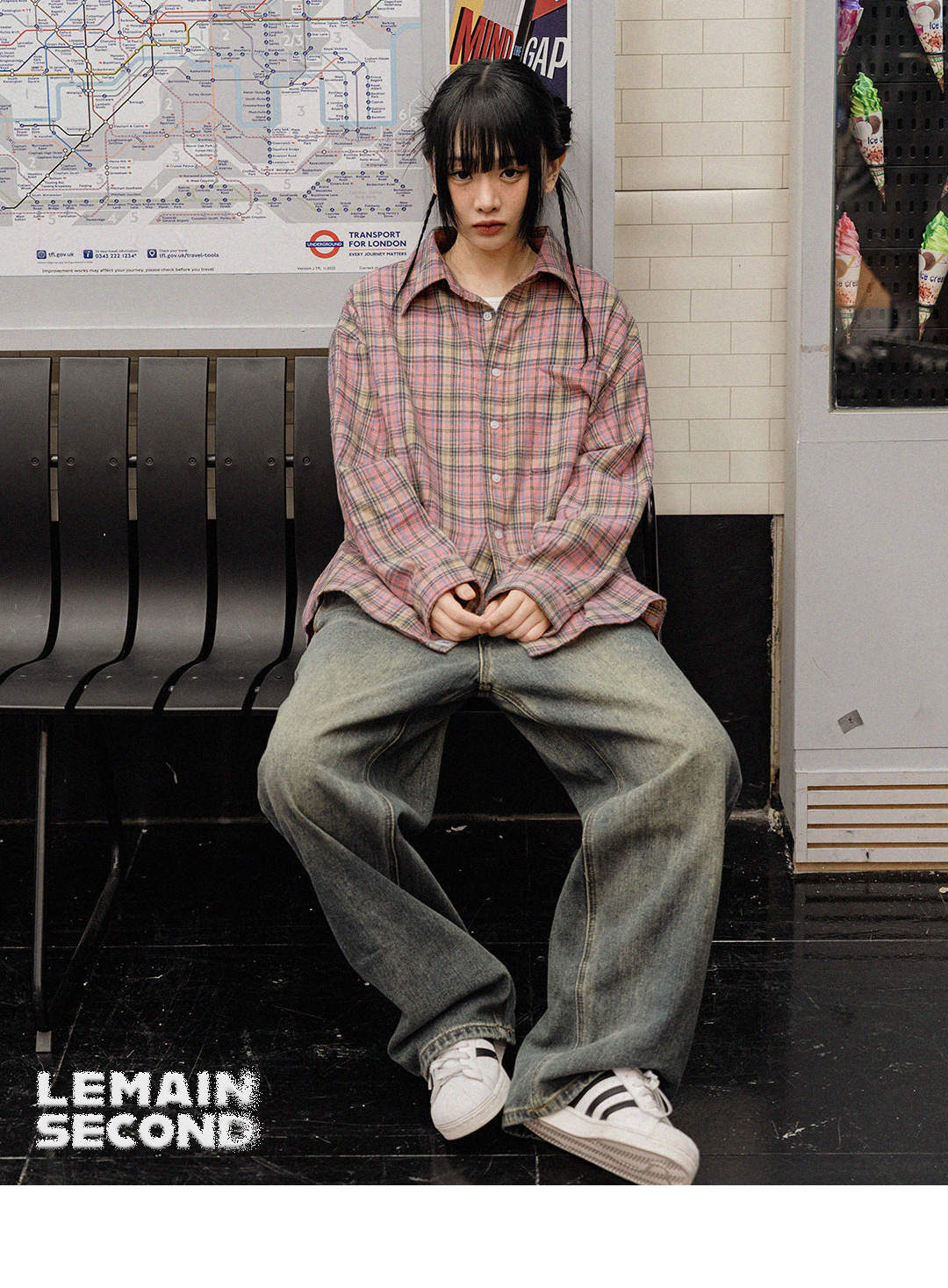 MUSINSA | LEMAIN SECOND Vintage catwash wide denim pants [light blue]